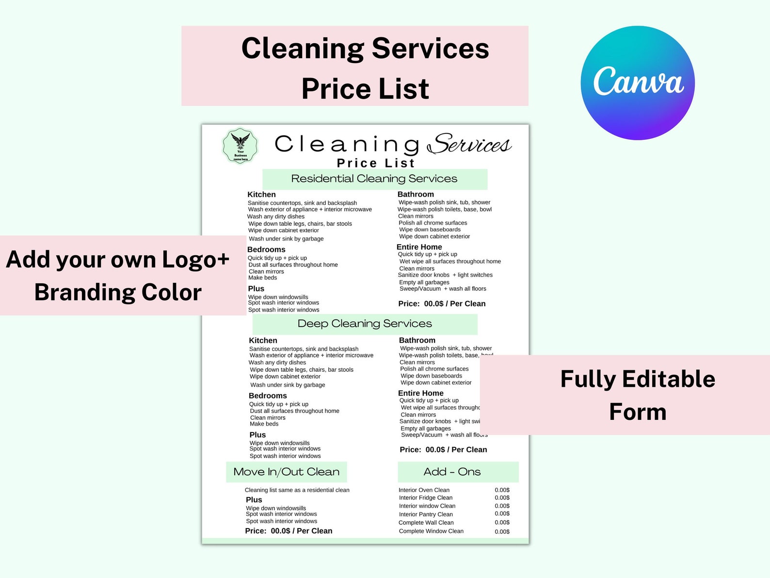 Cleaning Services Contract Bundle, Deep Cleaning Service Checklist ...