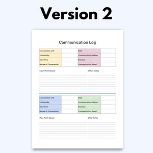 Communication Log Printable, Parent Communication Log, Call Log ...
