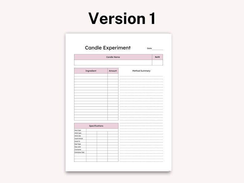 Candle Recipe MS Word Template Printable, Candle Testing Template ...