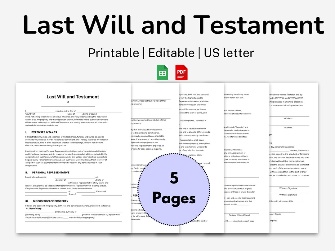 Last Will and Testament, End of Life Binder, Editable Estate Planning ...