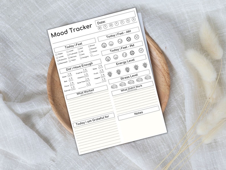 Daily Mood Tracker Journal Template, Daily Mood Tracker Printable ...