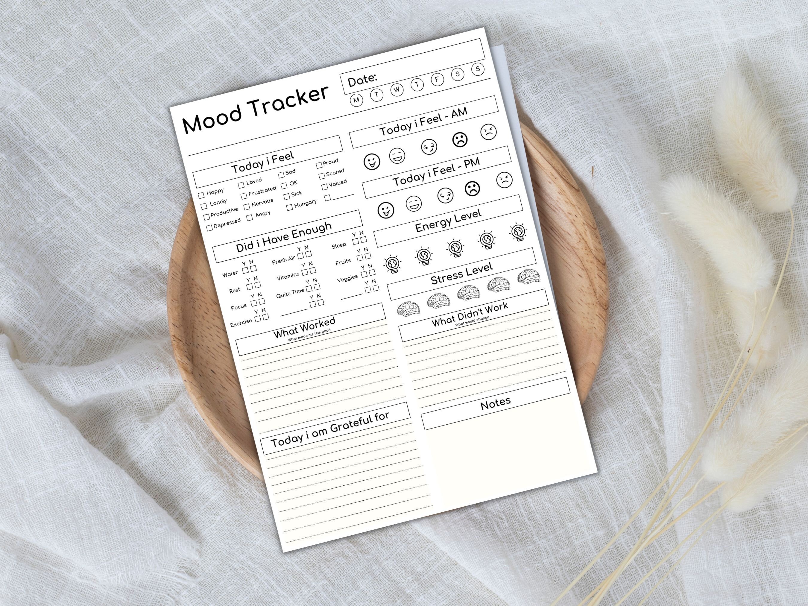 Daily Mood Tracker Journal Template, Daily Mood Tracker Printable ...
