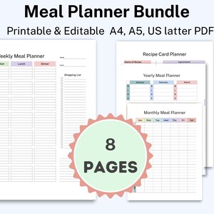 Weekly Meal Planner & Grocery List Printable Google Sheet Template, 7 ...
