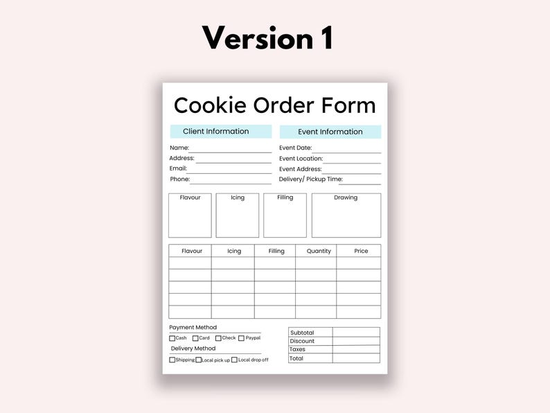 Cookie Order Form, Bakery Order Form, Cake Order Form, Cookies Order ...