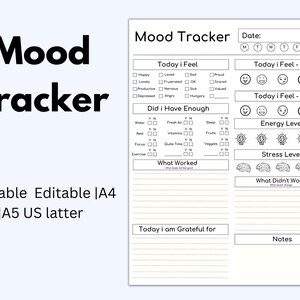 Daily Mood Tracker Journal Template, Daily Mood Tracker Printable ...