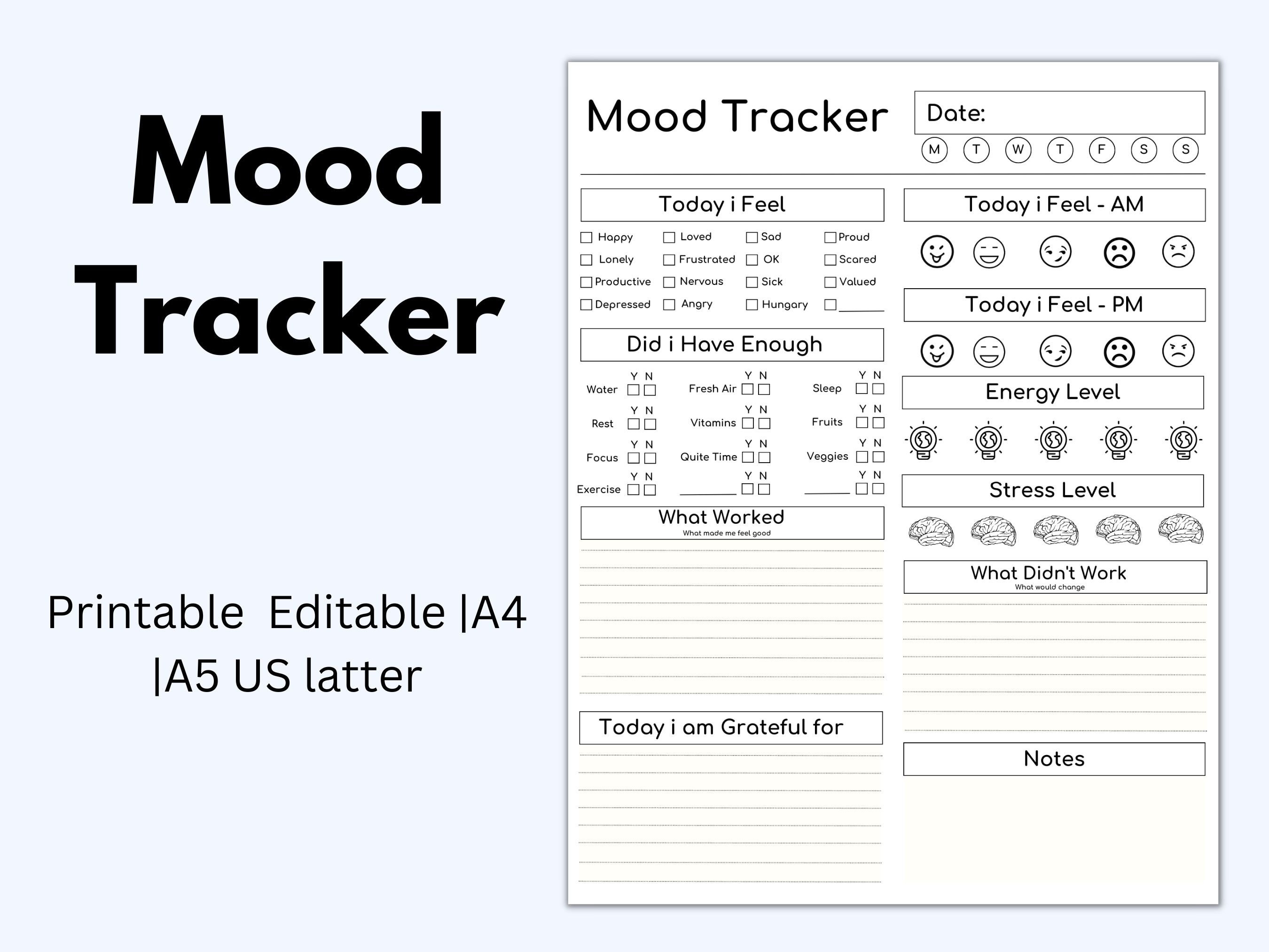 Daily Mood Tracker Journal Template, Daily Mood Tracker Printable ...