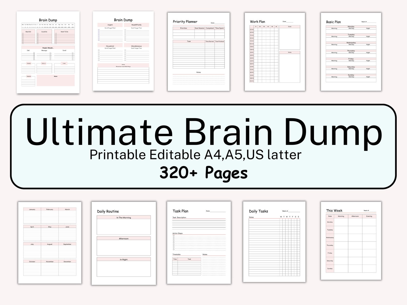 EDITABLE ADHD Brain Dump Printable, ADHD Daily Planner, Priority Matrix ...