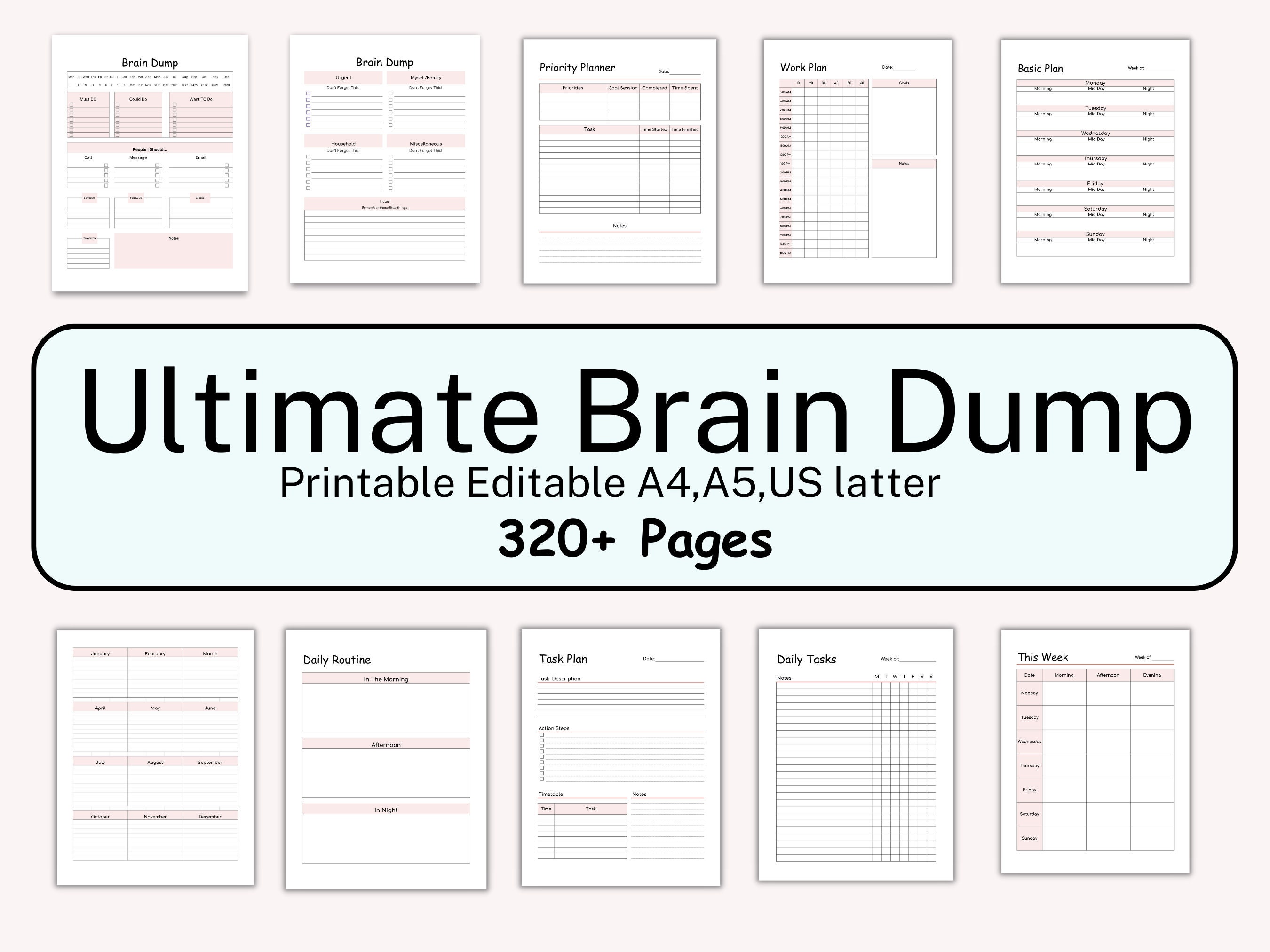 EDITABLE ADHD Brain Dump Printable, ADHD Daily Planner, Priority Matrix ...