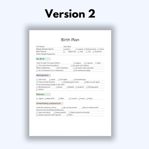EDITABLE Birth Plan, Printable Birth Plan Template, Birth Preference ...