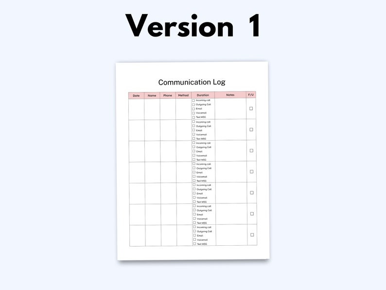 Communication Log Printable, Parent Communication Log, Call Log ...