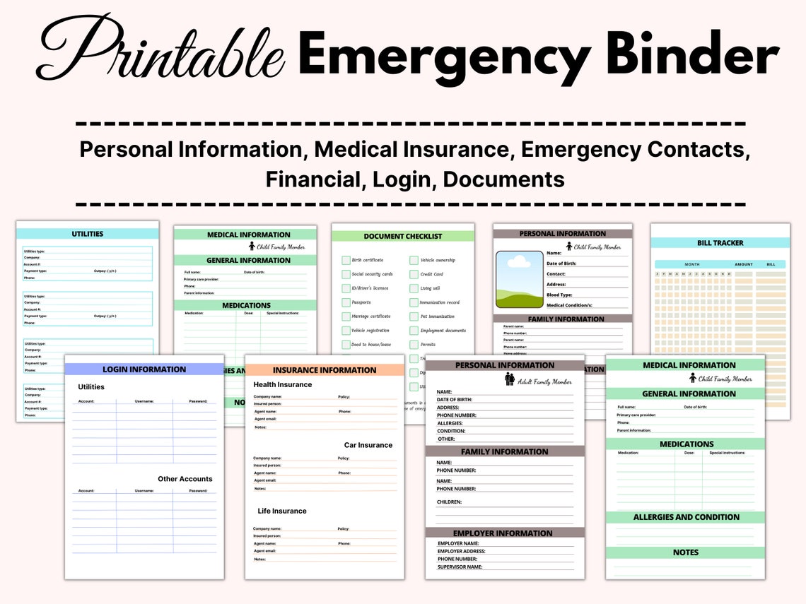 Emergency Binder Printable, Life Binder, in Case of Emergency Binder, What If Binder, Family ...