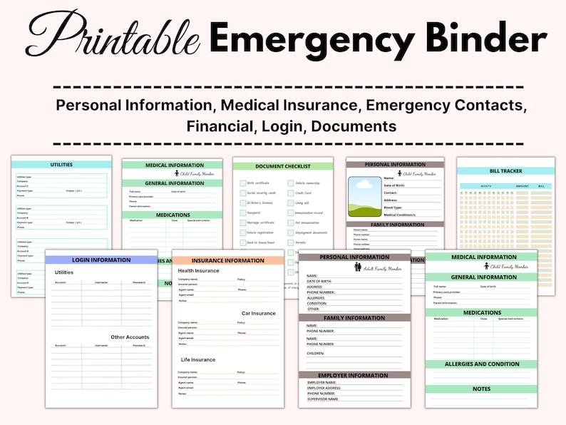 Emergency Binder Printable, Life Binder, in Case of Emergency Binder ...