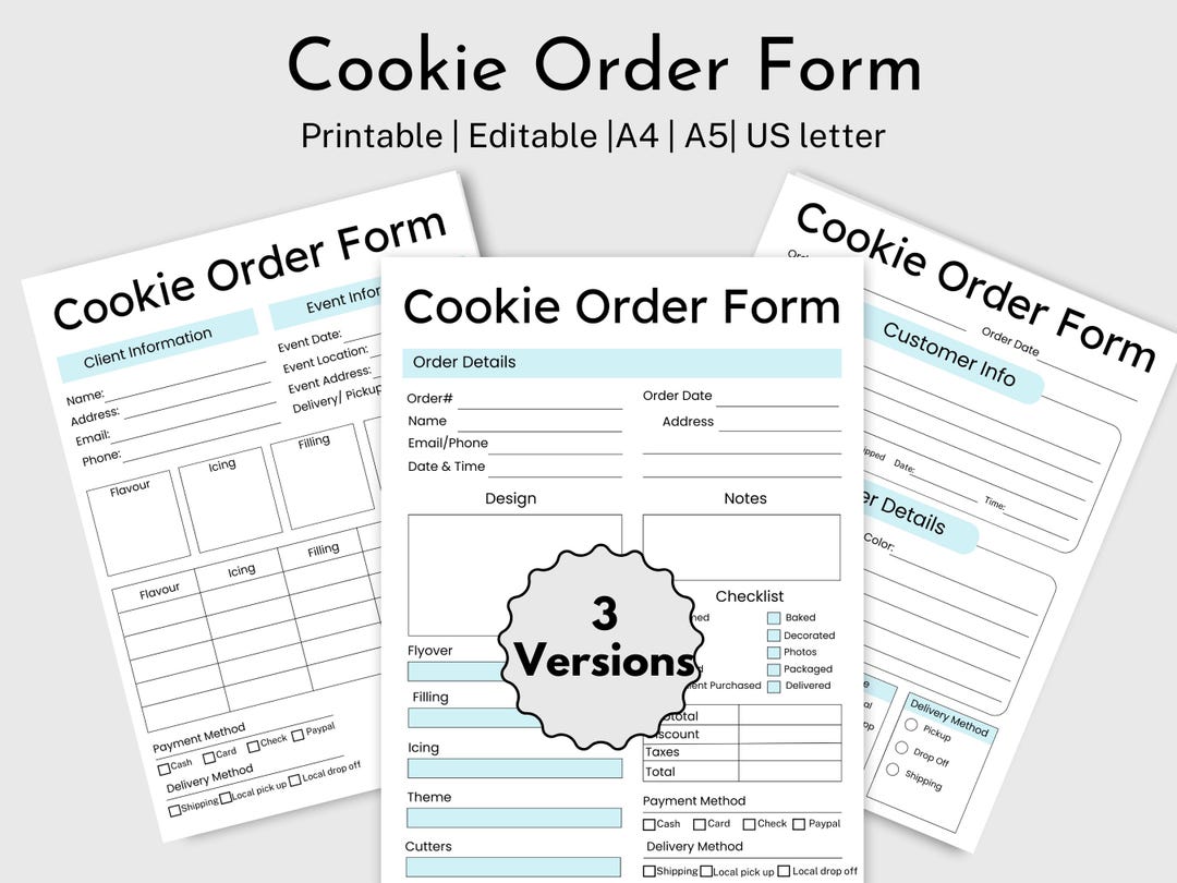 Cookie Order Form Template, Bakery Small Business Forms, Bakery Form ...