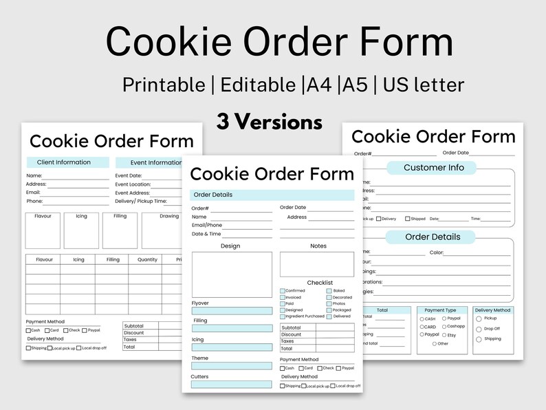 Cookie Order Form, Bakery Order Form, Cake Order Form, Custom Order ...