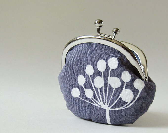 Coin Purse White Flower on Gray - Etsy