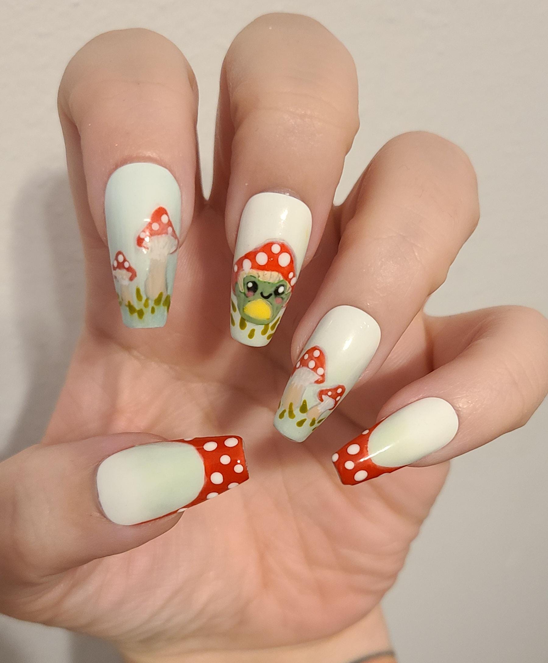 Mushroom Froggy Ombre Nails| Press on Nails| Gel Stick on Nails ...