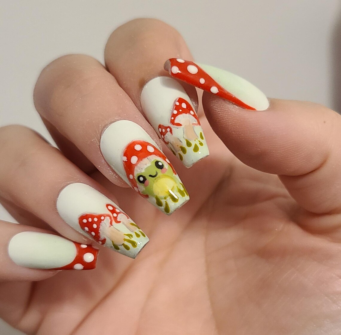 Mushroom Froggy Ombre Nails| Press on Nails| Gel Stick on Nails ...