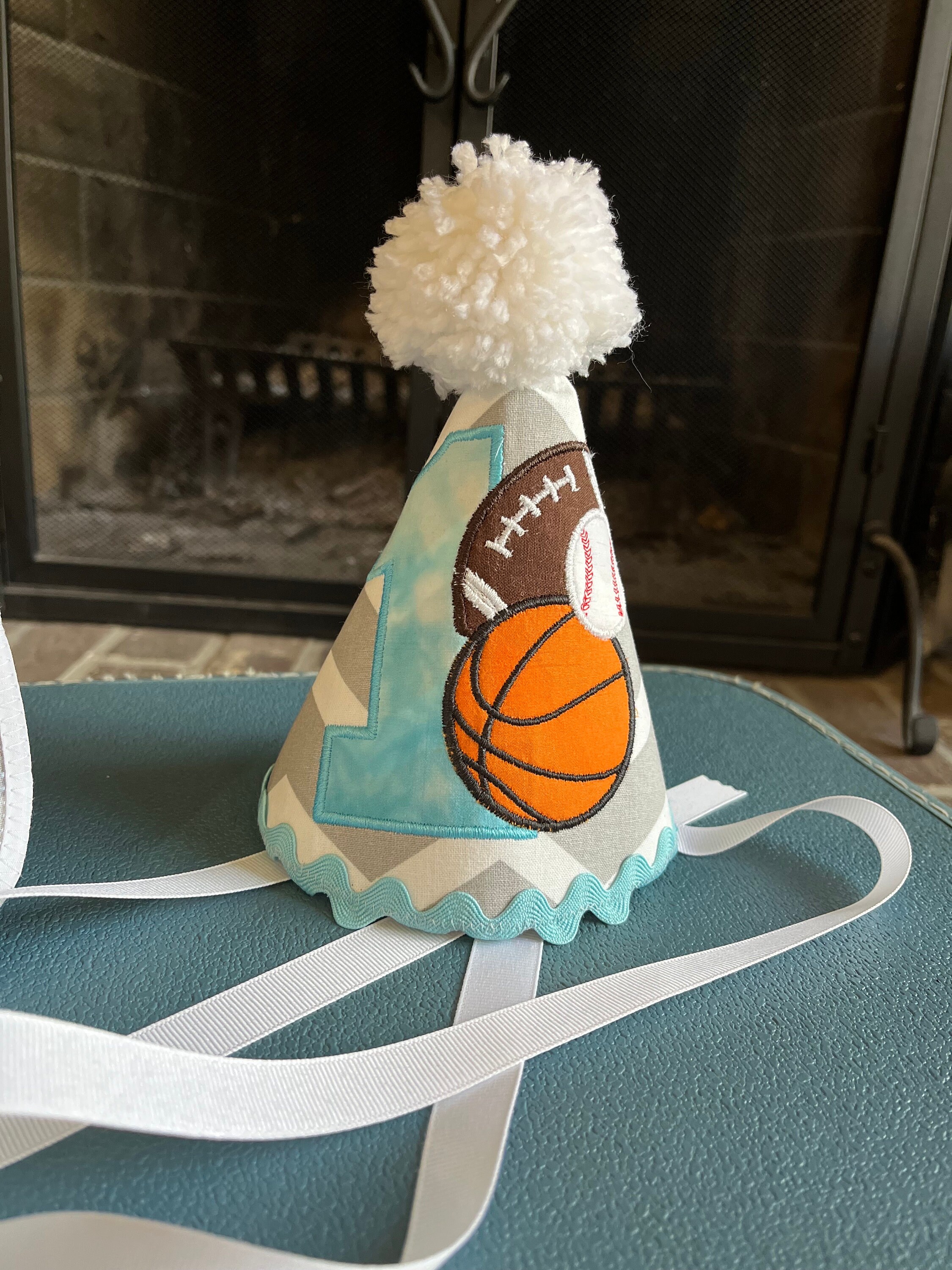 FIRST BIRTHDAY SET Birthday Hat and Matching Bib All Star Sports Theme ...