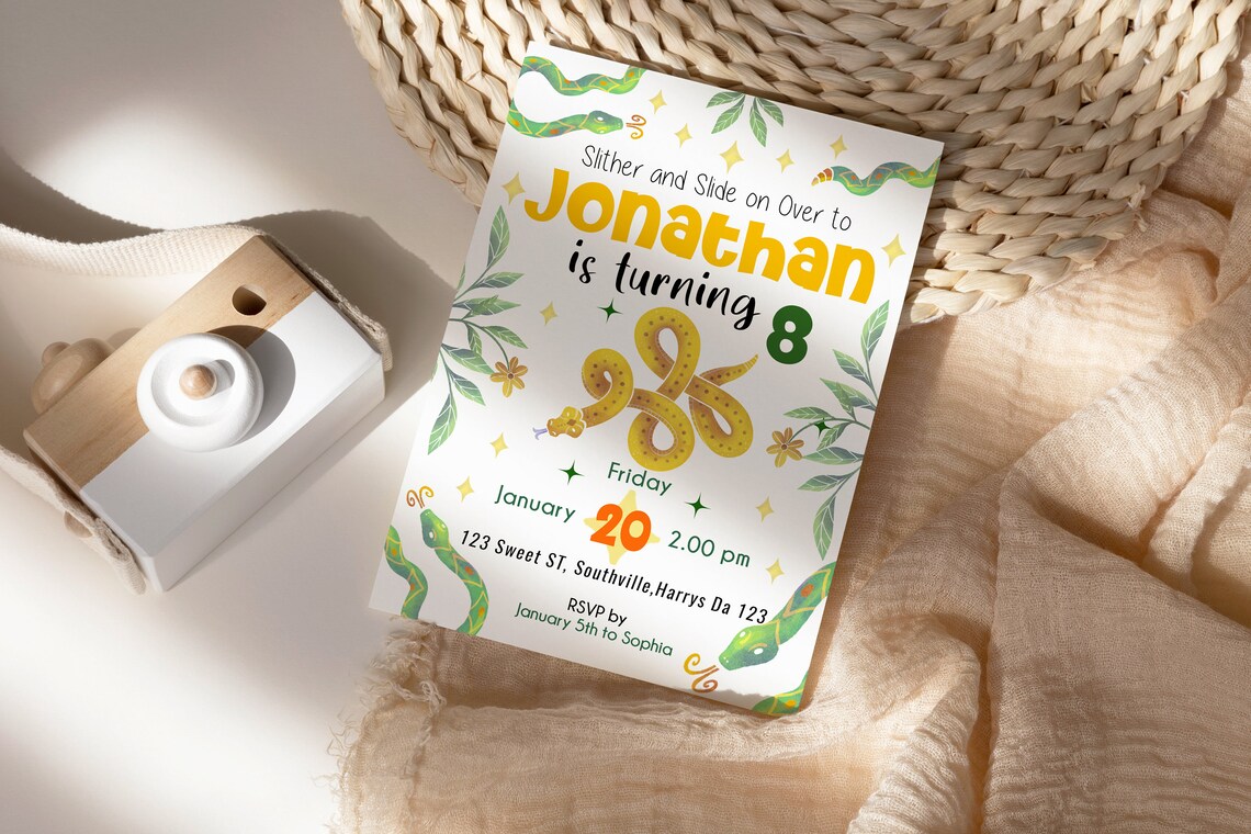 Editable Snake Birthday Invitation Template, Printable Birthday Party ...
