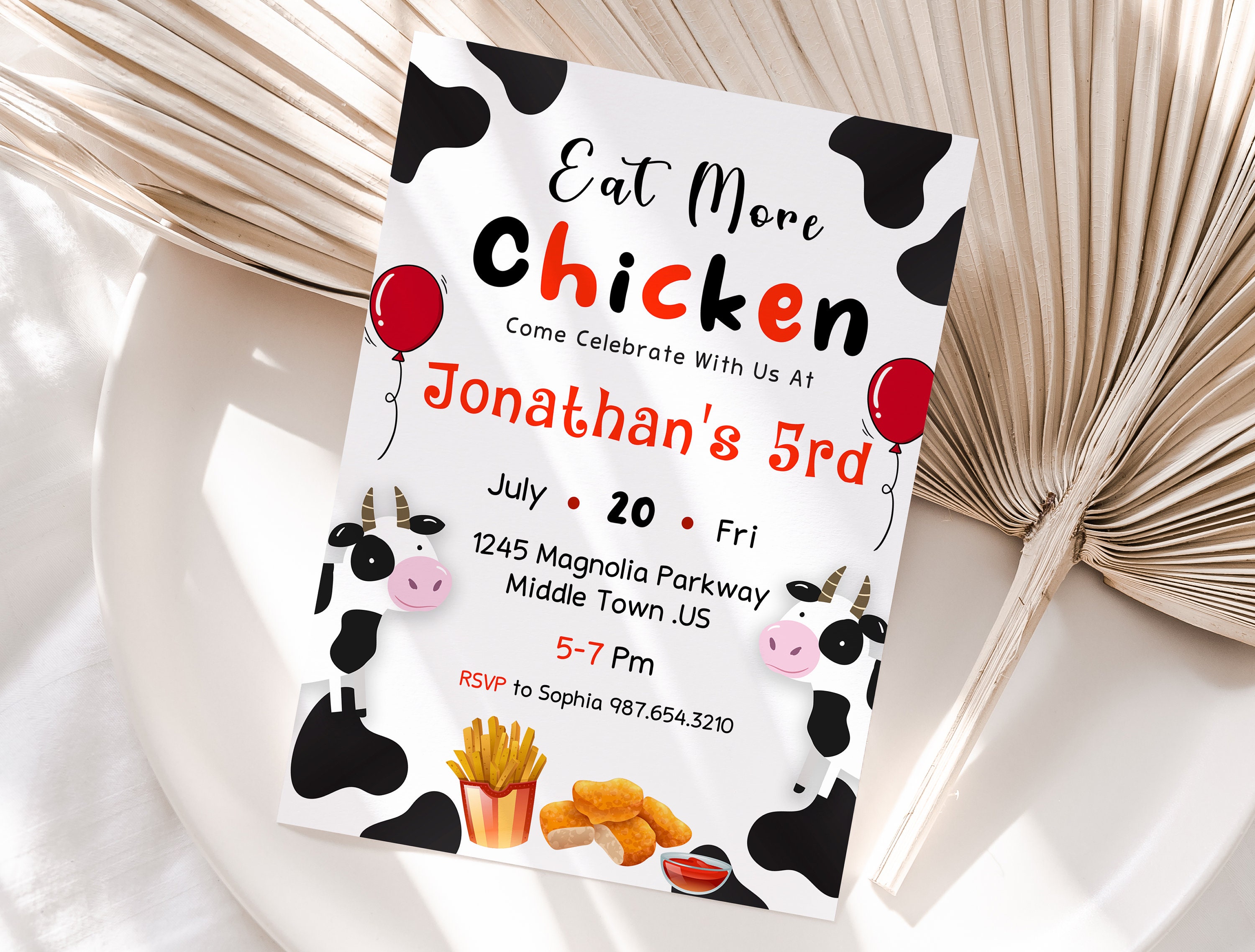Editable Eat More Chichken Invitation Template, Printable Party ...