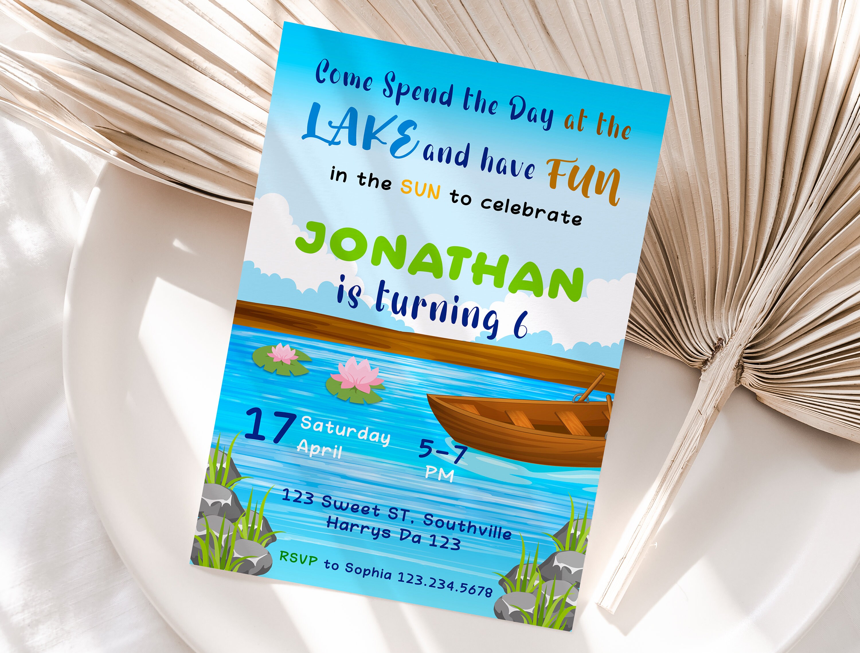 Editable Natural Lake Birthday Invitation Template, Printable Birthday ...