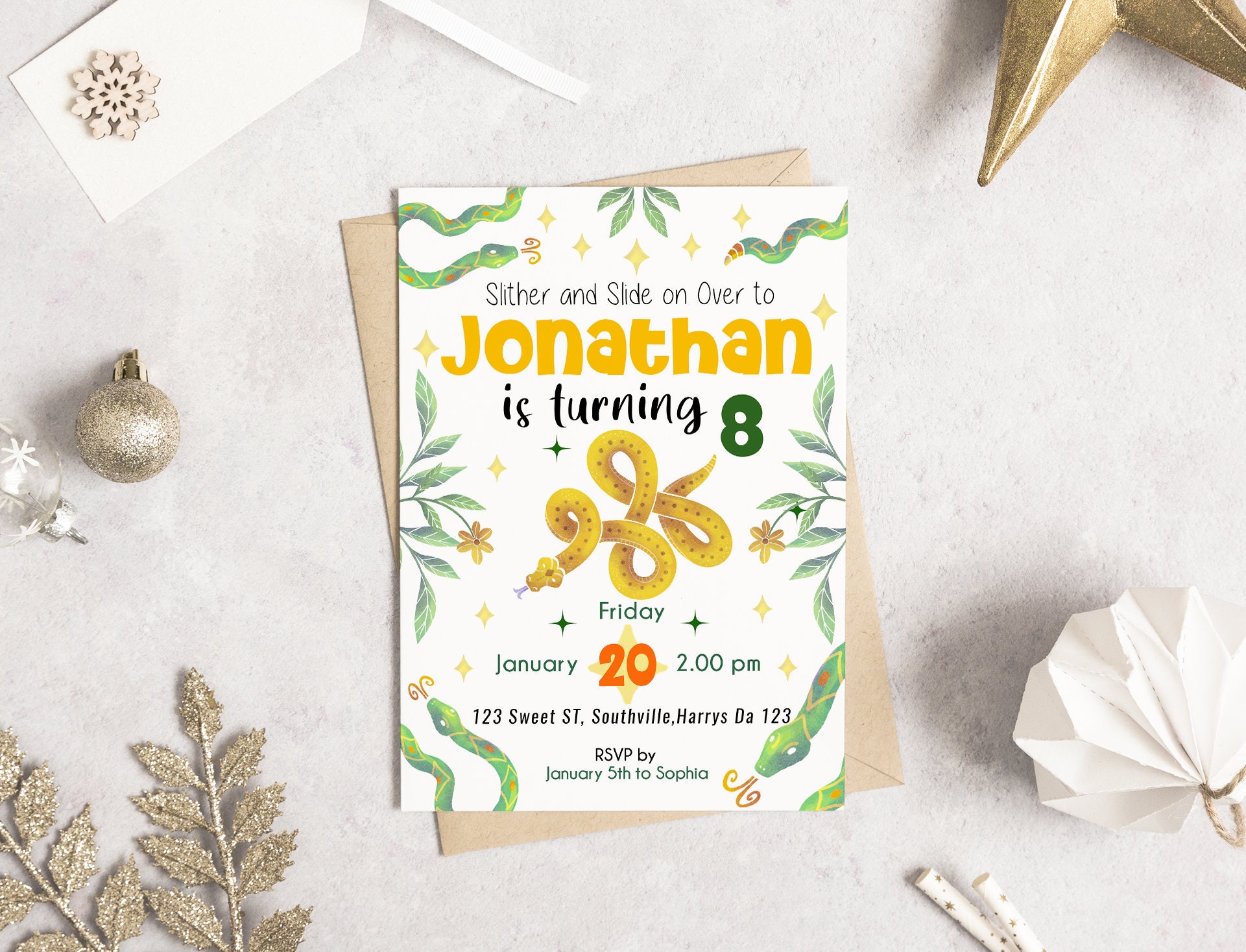 Editable Snake Birthday Invitation Template, Printable Birthday Party ...