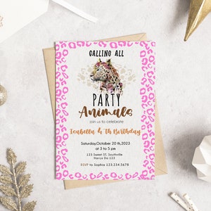 Editable Cheetah Birthday Invitation Template, Cheetah Print Invitation ...