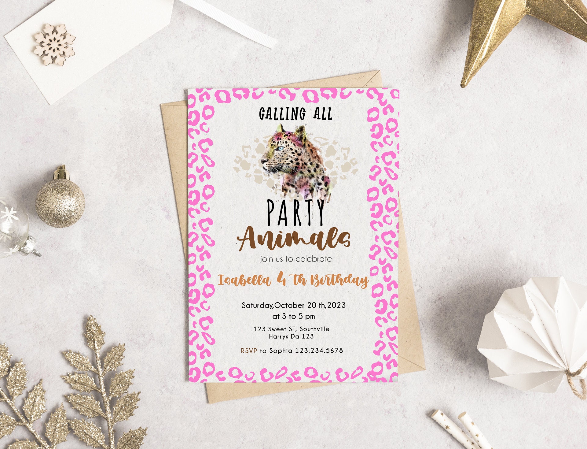 Editable Cheetah Birthday Invitation Template, Cheetah Print Invitation ...