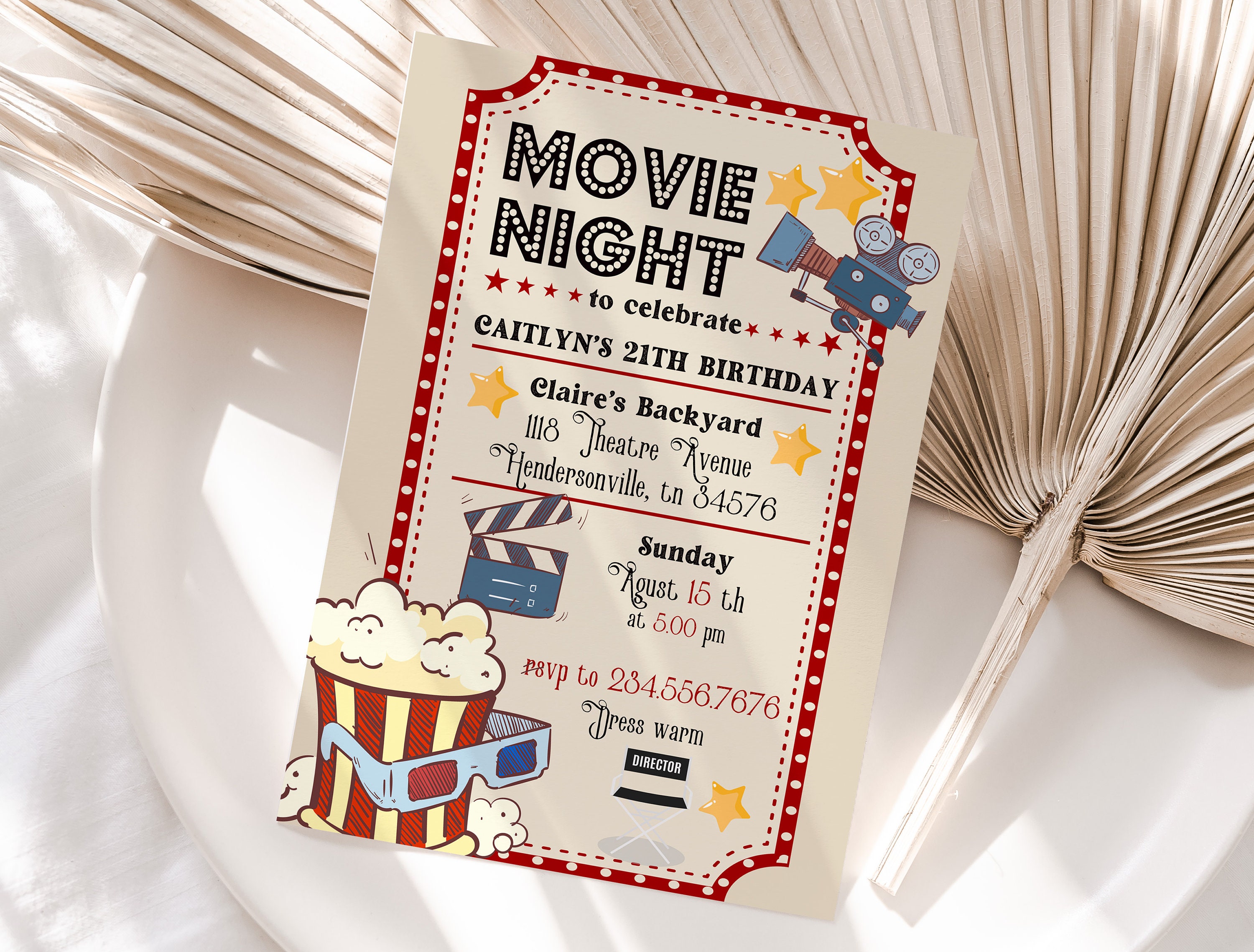 Editable Movie Night Invitation Template, Printable Birthday Party ...