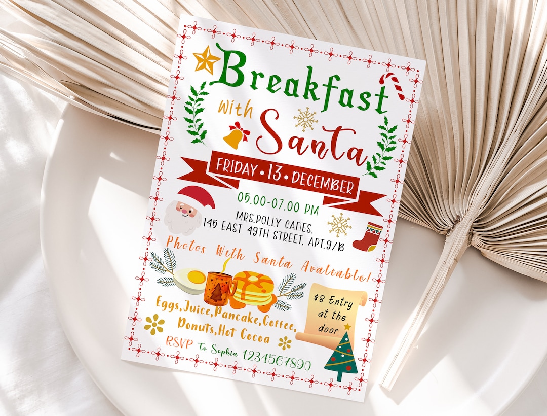 Editable Breakfast With Santa Invitation Template, Printable Party ...