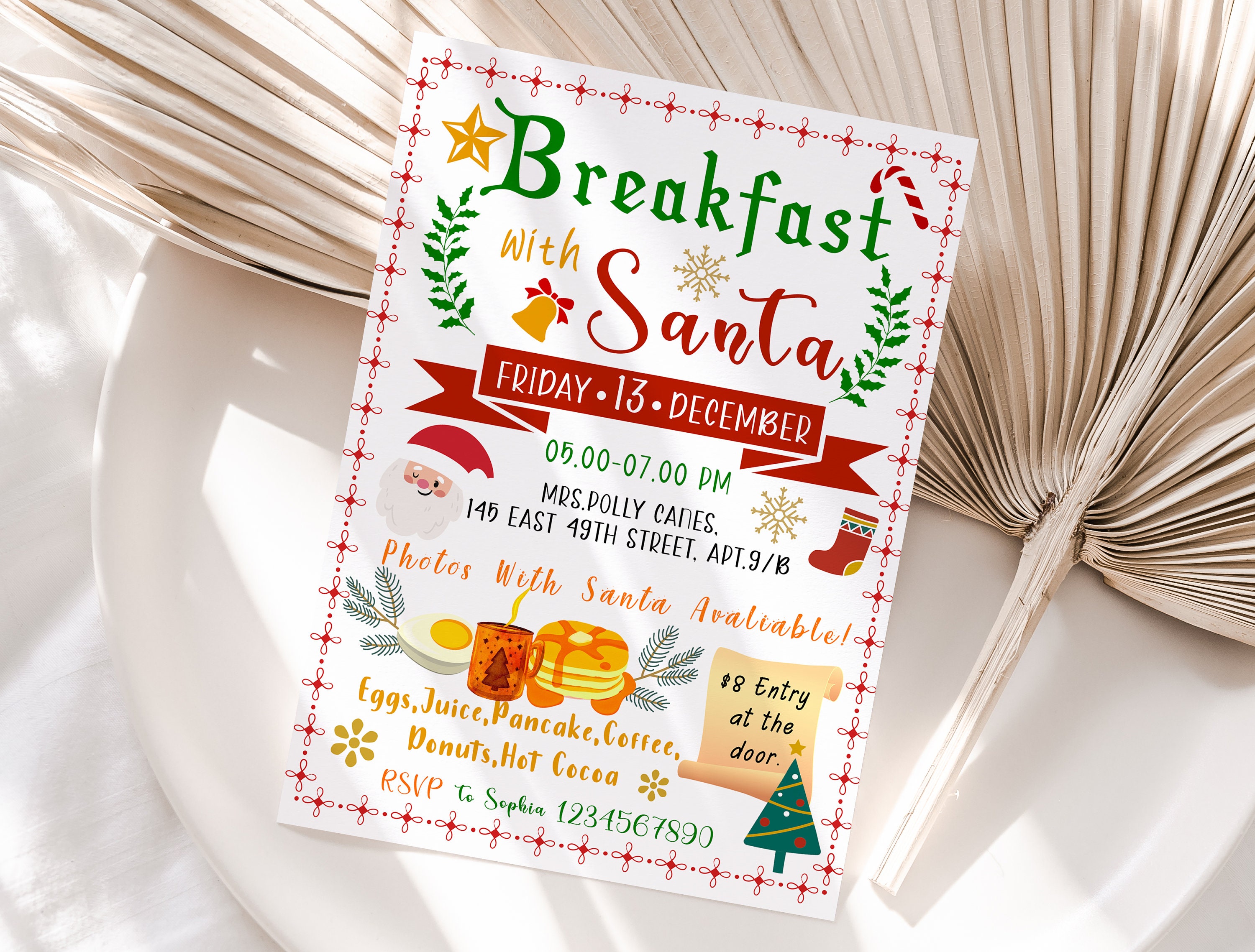 Editable Breakfast With Santa Invitation Template, Printable Party ...