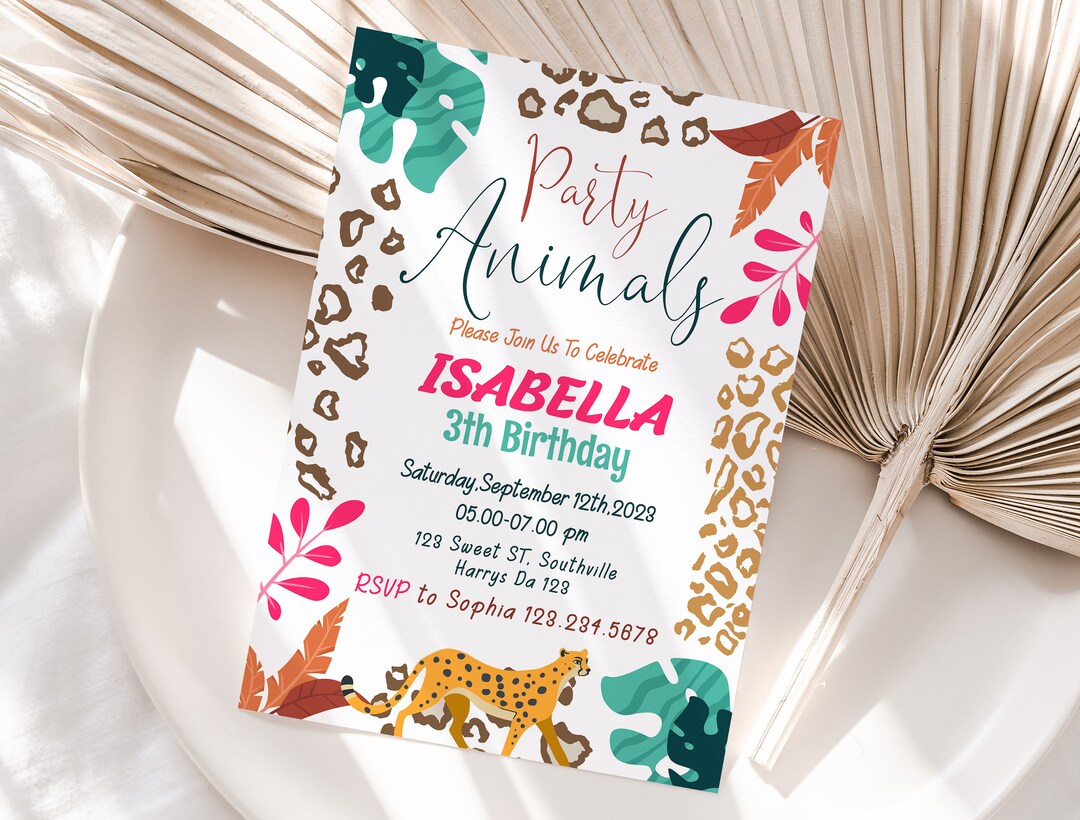 Editable Cheetah Birthday Invitation Template, Cheetah Print Invitation ...