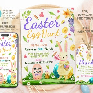 Editable Easter Egg Hunt Invitation Template, Printable Bunny ...