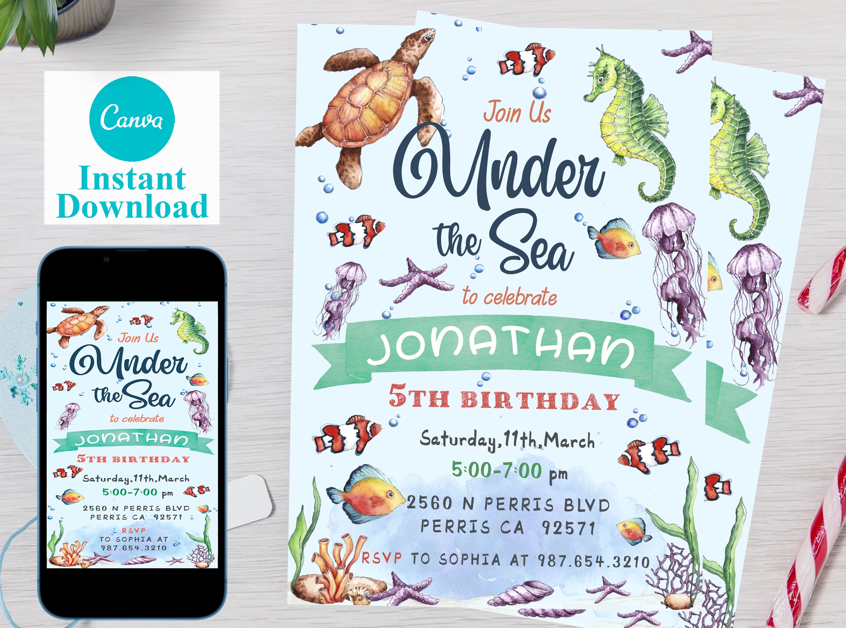 Editable Under the Sea Birthday Invitation Template, Printable Ocean ...