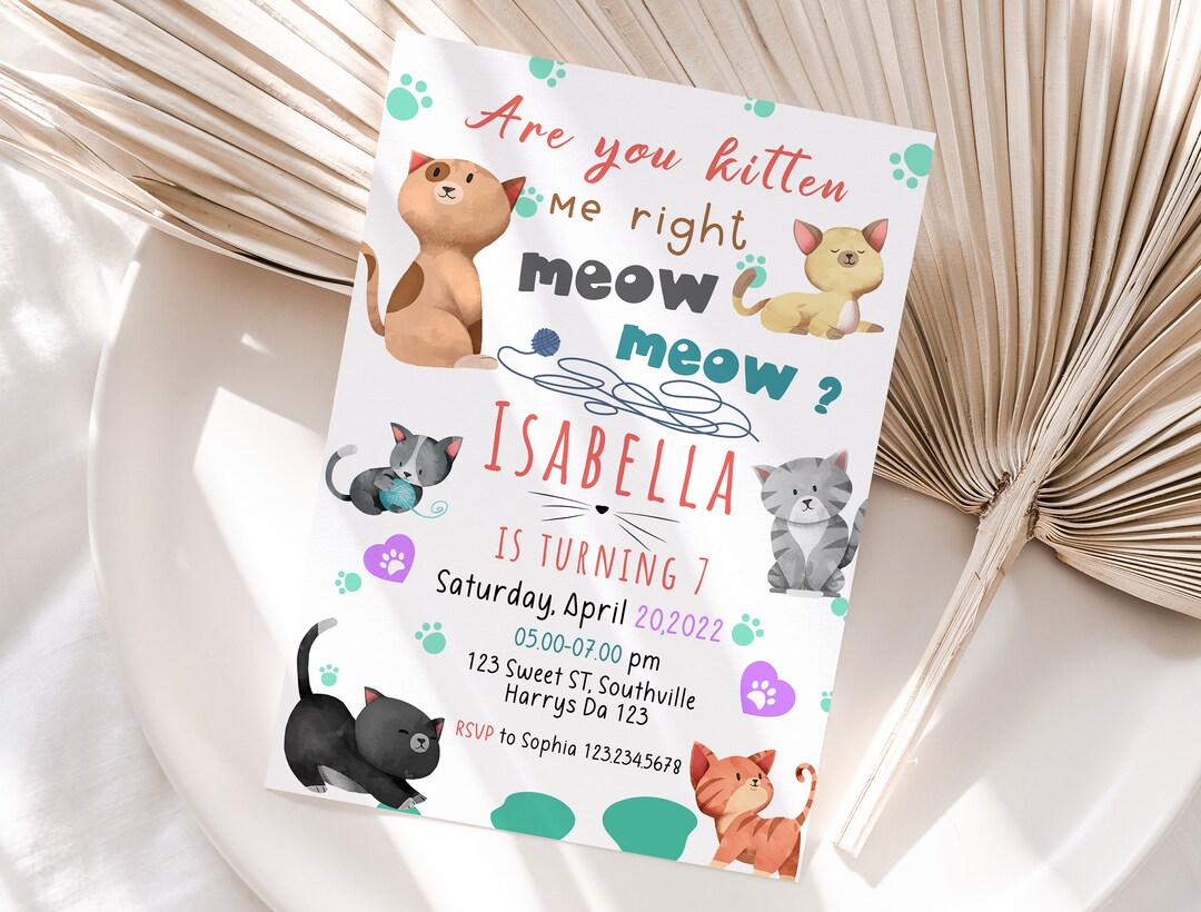 Editable Kitten Birthday Invitation Template, Printable Birthday Party ...