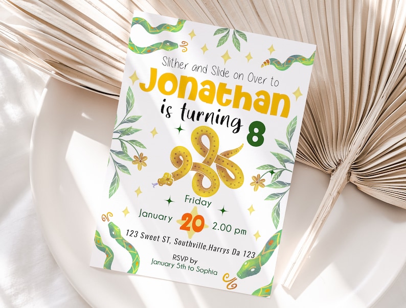 Editable Snake Birthday Invitation Template, Printable Birthday Party ...
