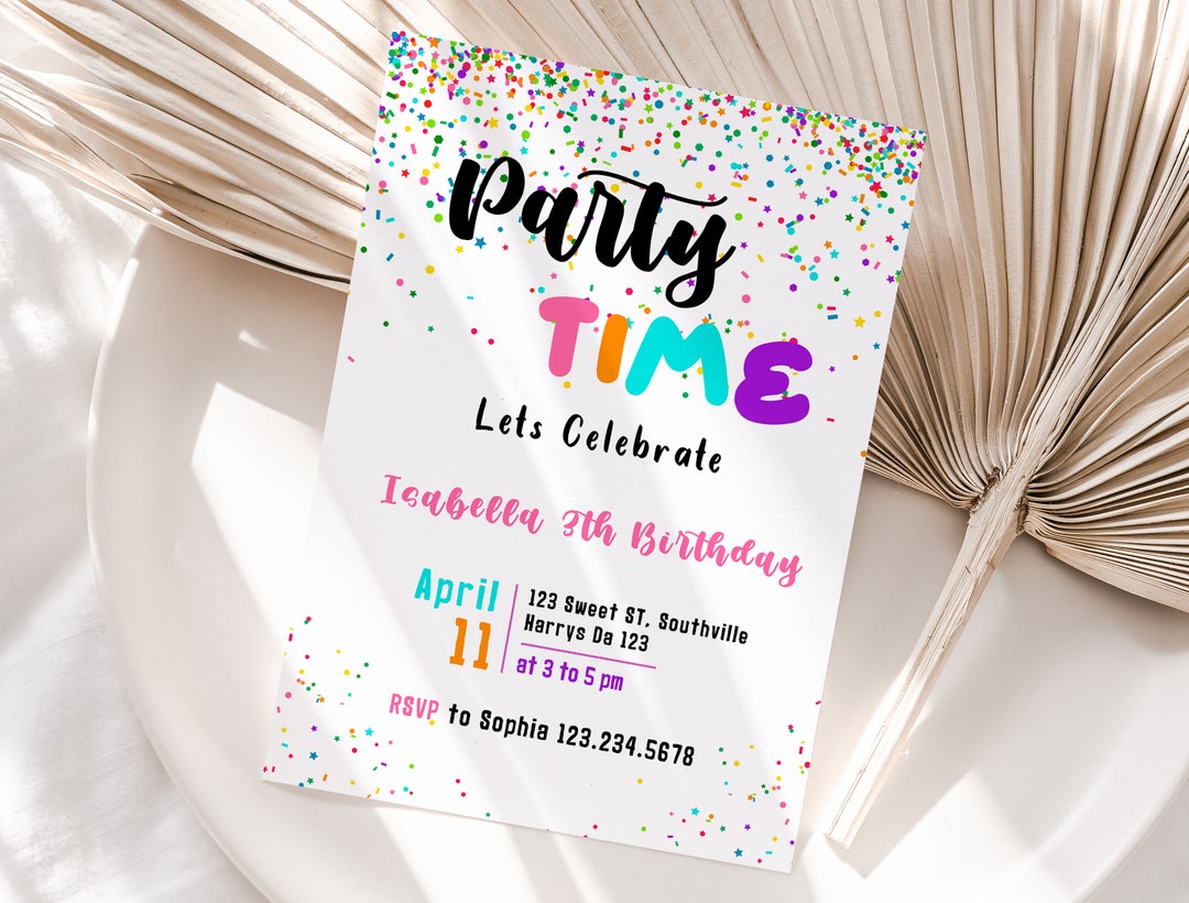 Editable Confetti Birthday Invitation Template, Printable Birthday ...