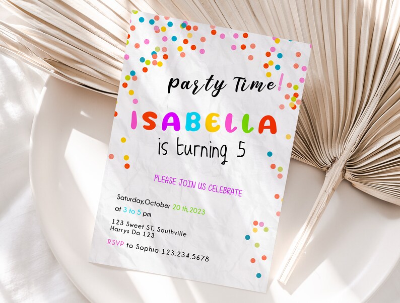 Editable Confetti Birthday Invitation Template, Printable Birthday ...