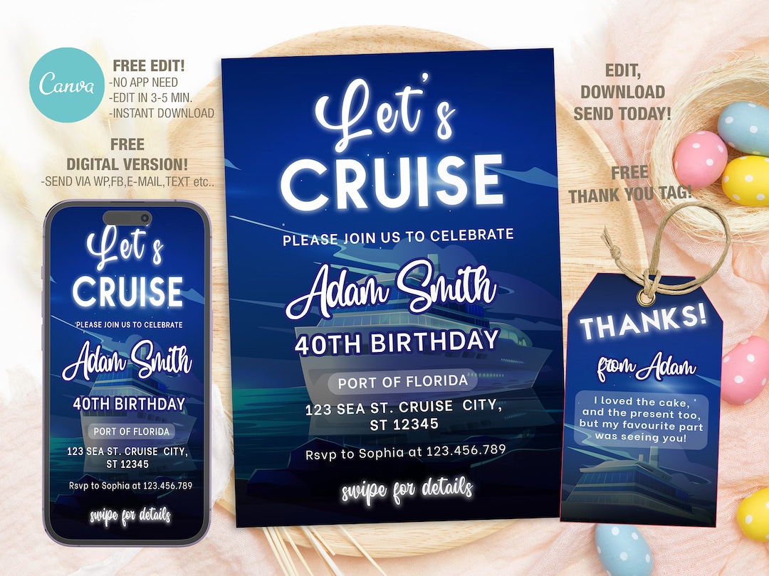 Editable Cruise Birthday Invitation Template, Printable Birthday Party ...