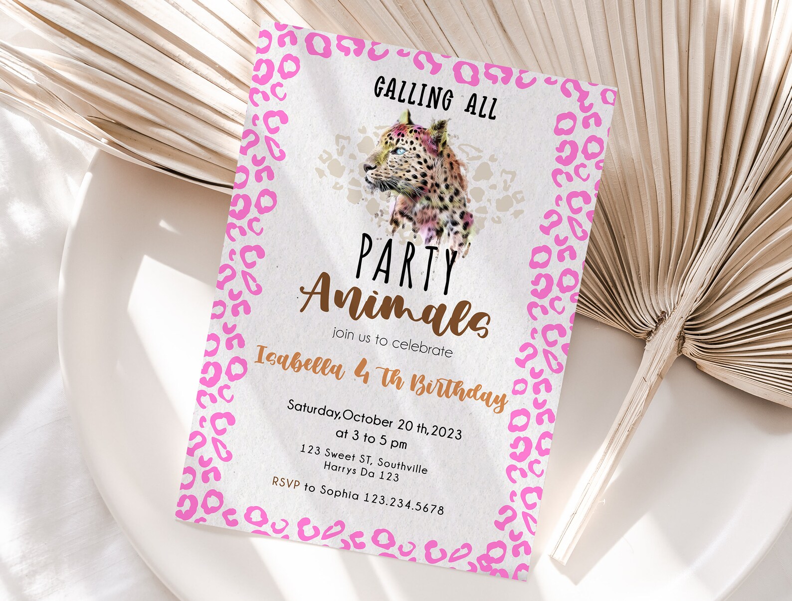 Editable Cheetah Birthday Invitation Template, Cheetah Print Invitation ...