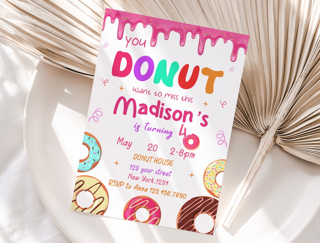 Editable Donut Birthday Invitation Template, Printable Birthday Party ...