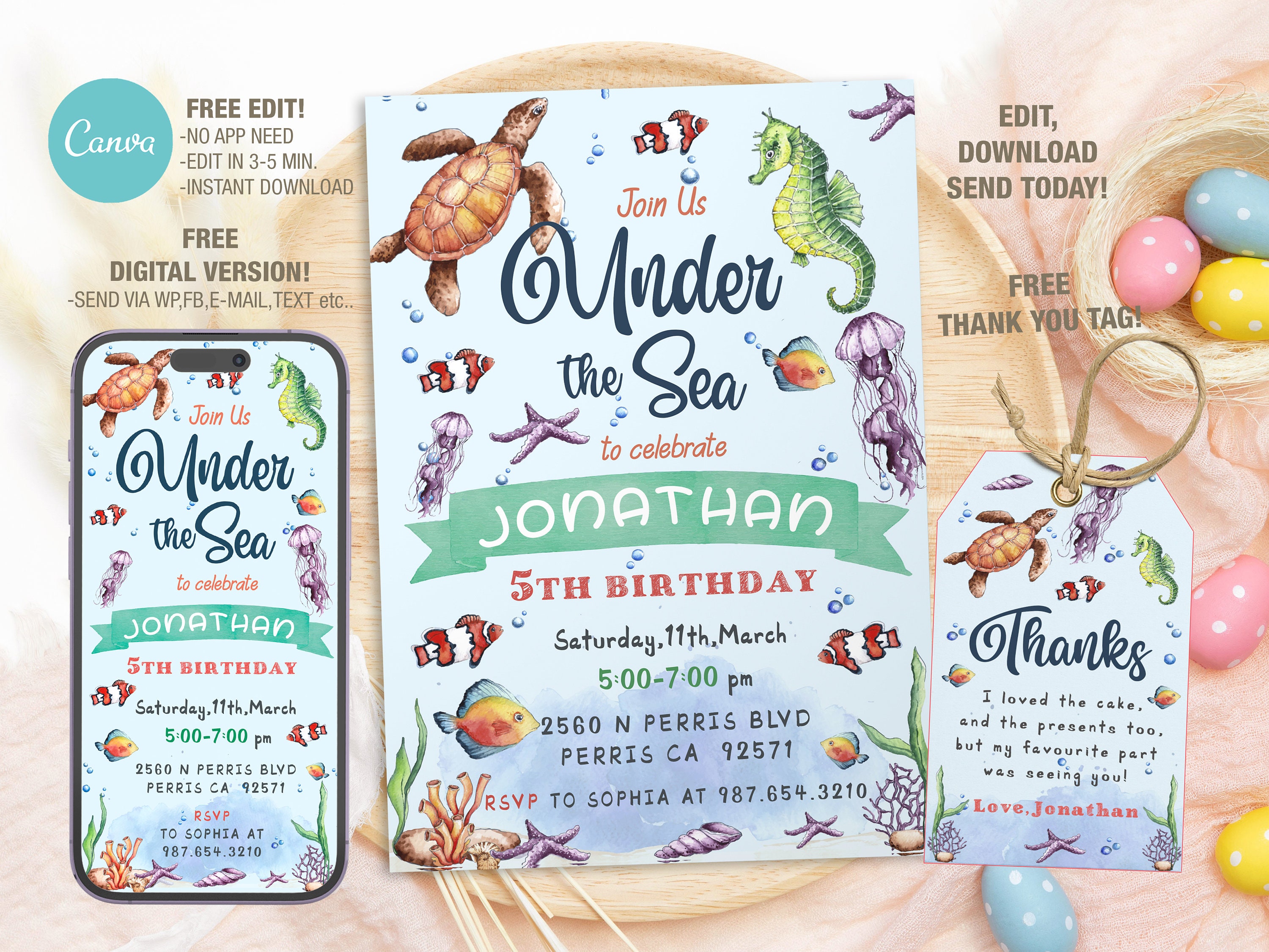 Editable Under the Sea Birthday Invitation Template, Printable Ocean ...