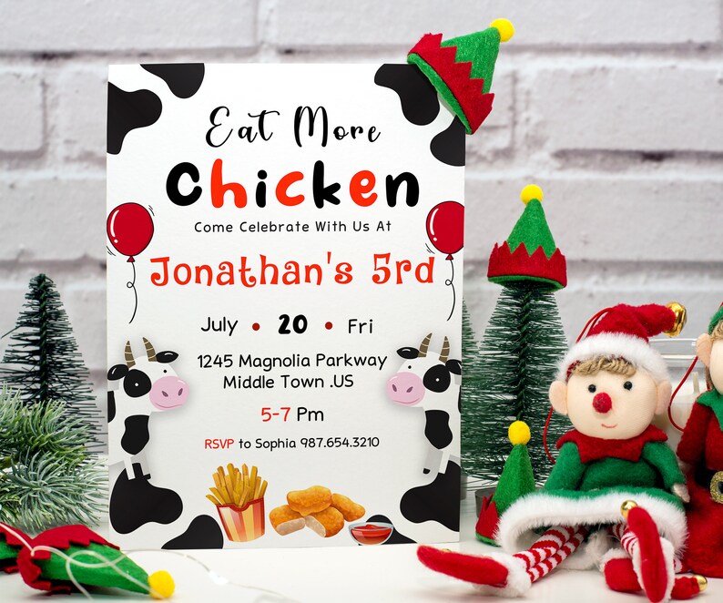 Editable Eat More Chichken Invitation Template, Printable Party ...