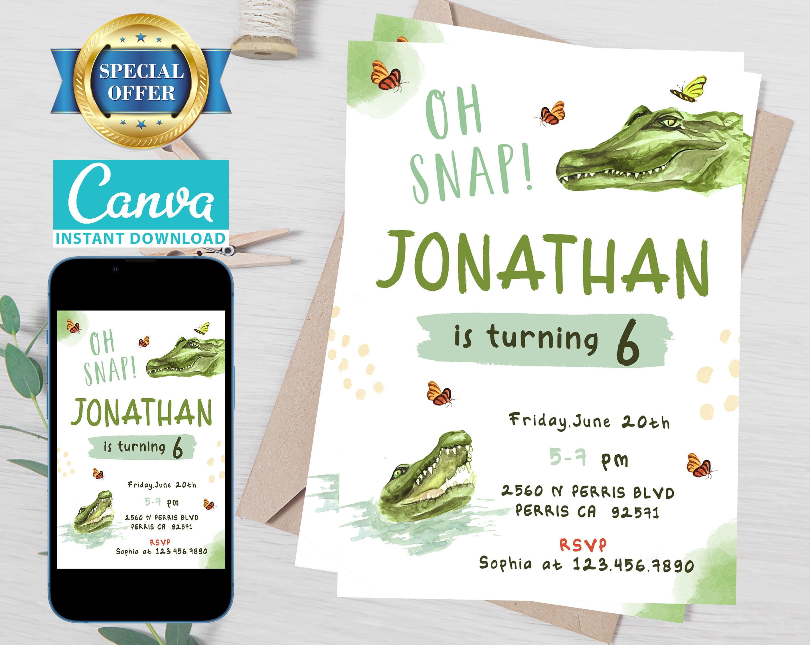 Editable Crocodile Birthday Invitation Template, Printable Birthday ...