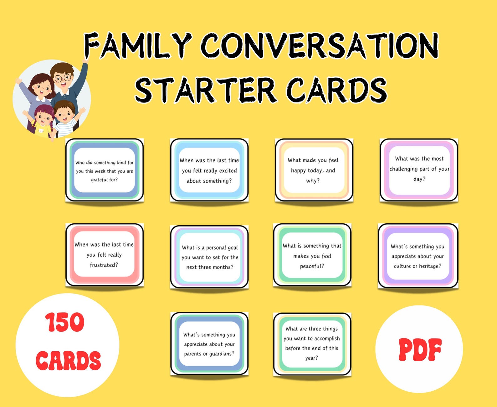 150 Family Therapy Cards Conversation Starters Table Talk Kids Family ...