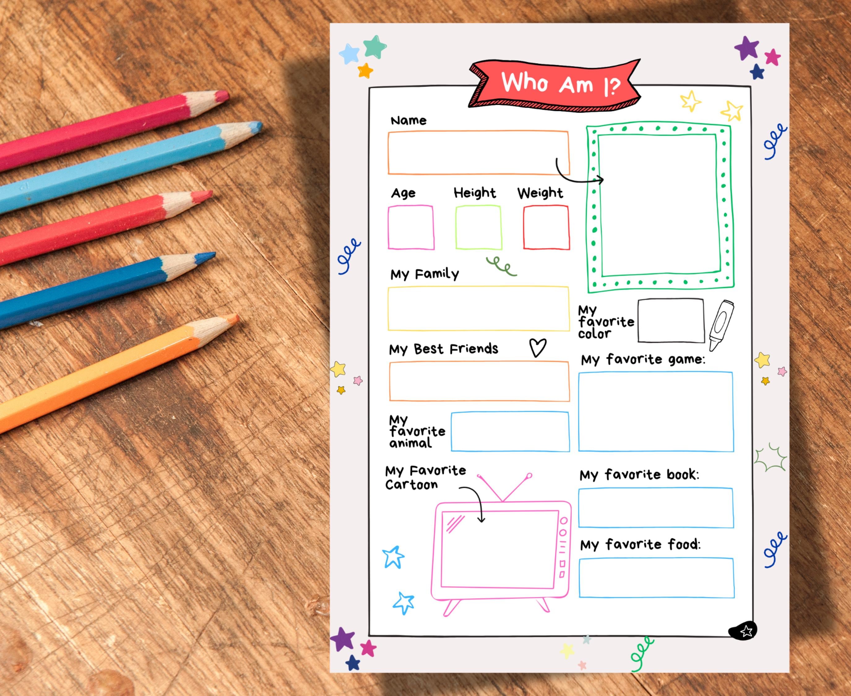 All About Me Printable Kids Template Favorite Things Ice Breaker ...