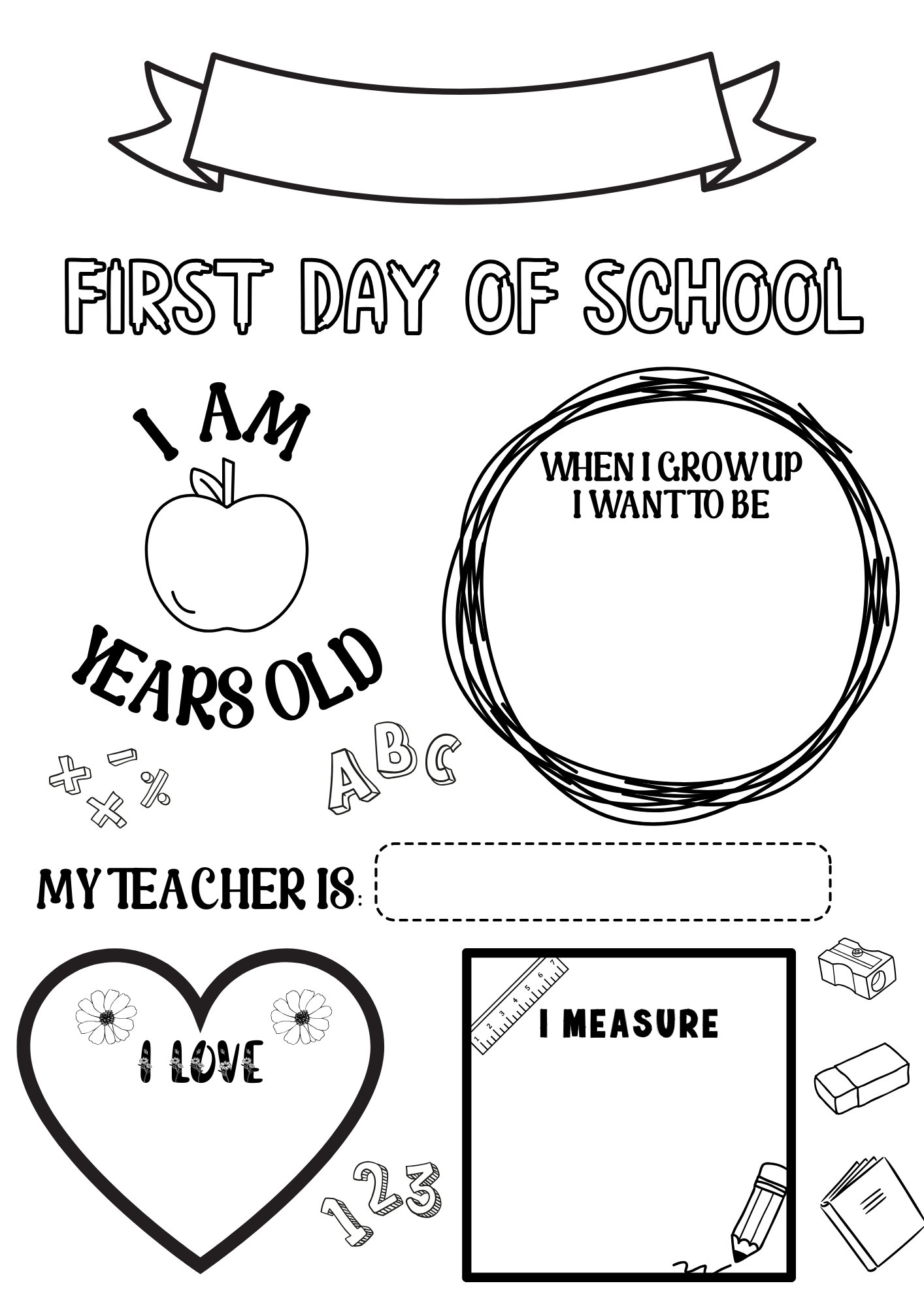 First Day of School Worksheet Set,classroom Activity , – 4 Colors and 5 ...