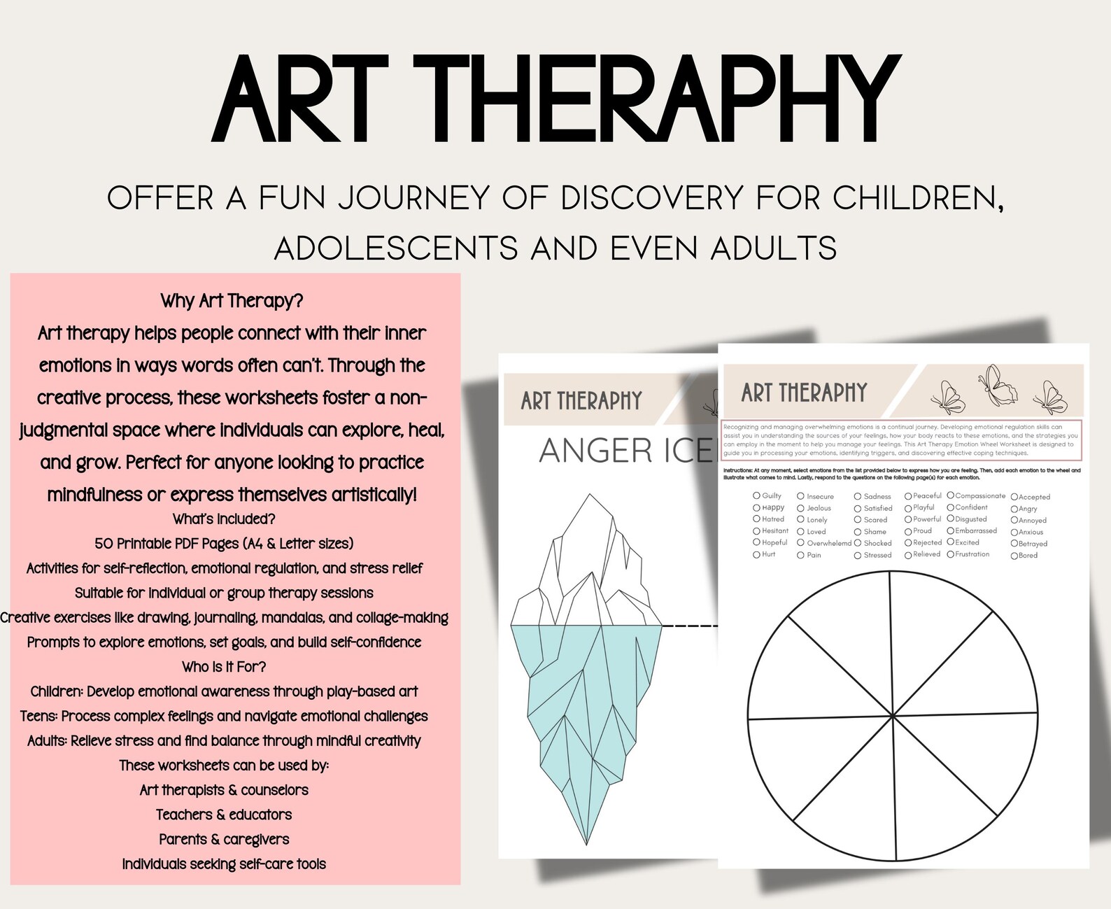 Art Therapy Worksheets for Mental Health and Self Esteem . Therapy Book ...