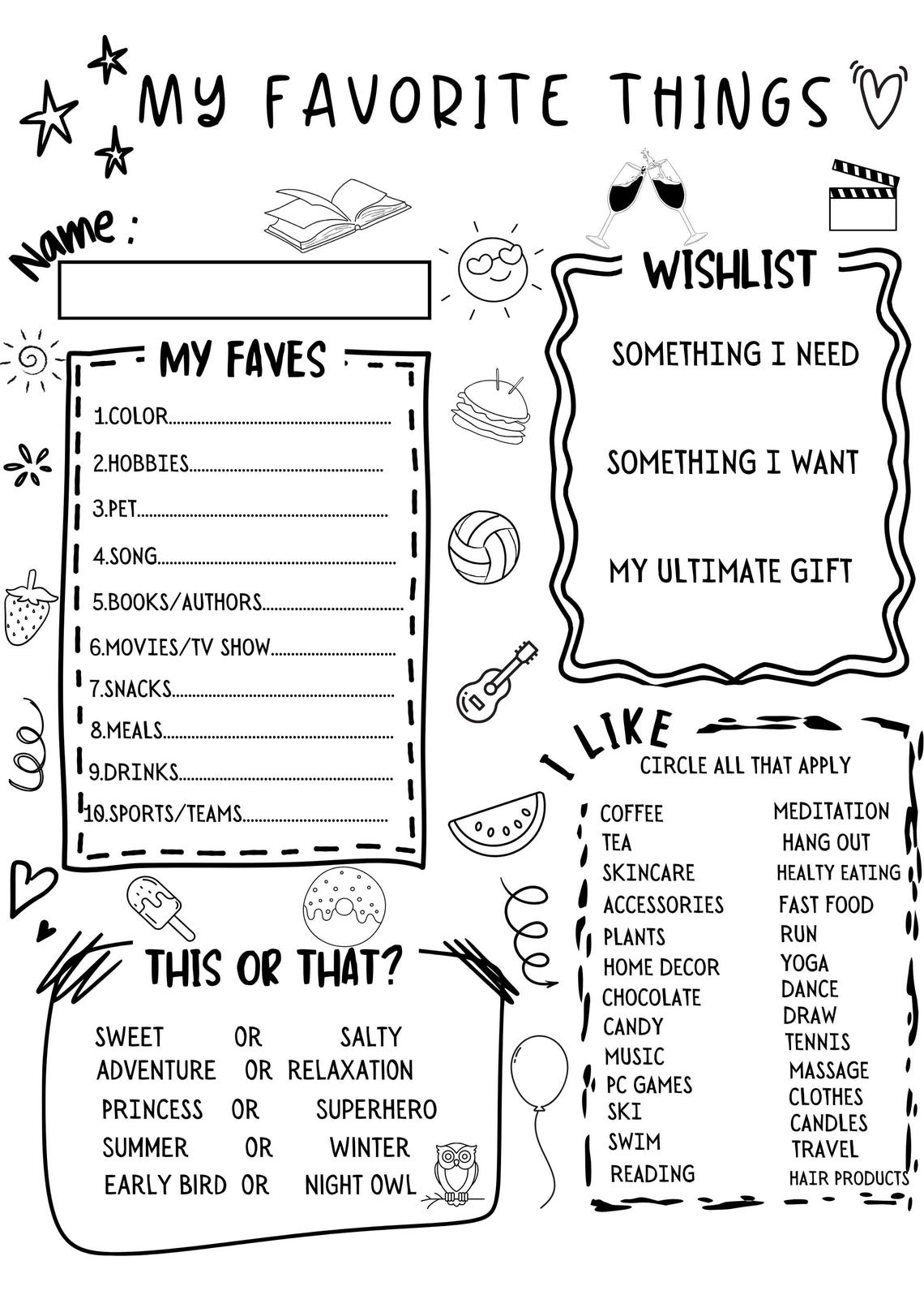 My Favorite Things Survey Questionnaire | Employee Favorites | All ...