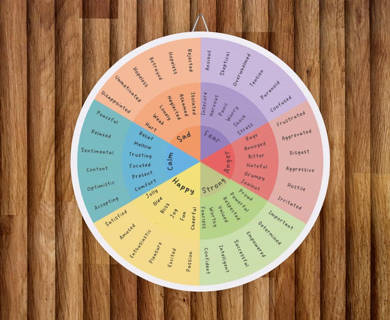 Feelings Wheel Round Wood Sign, Emotion Wheel Hanging Wall Art ...